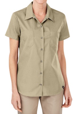 Women's Work Shirt Industrial Short Sleeve w/ Sewn Name Patch